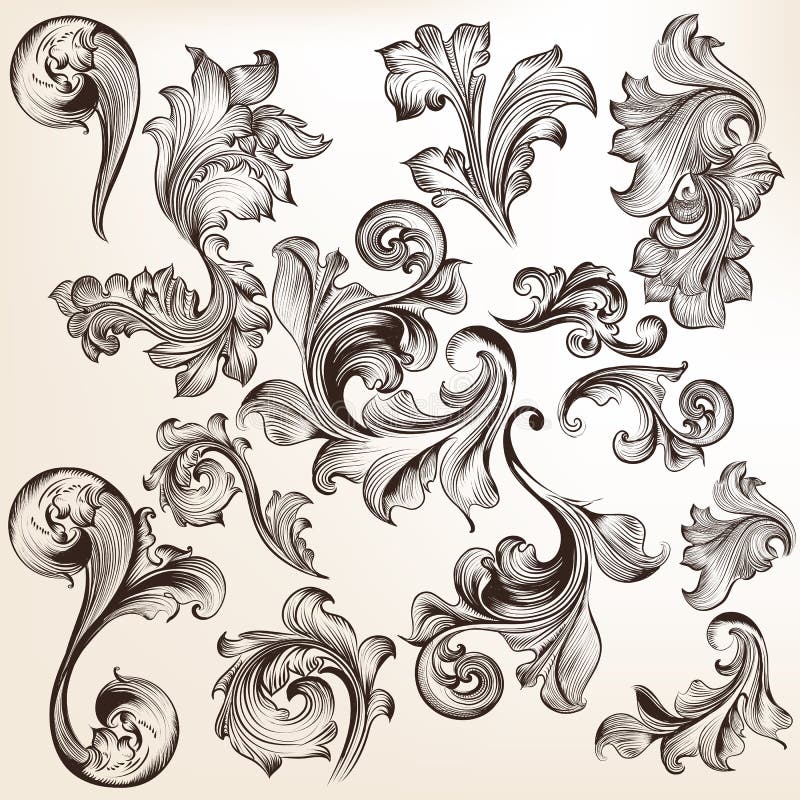 Set of Vector Swirls in Vintage Style for Design Stock Vector ...