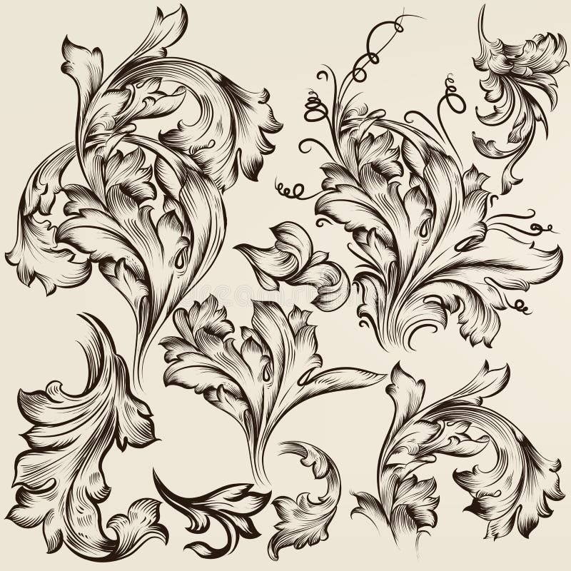 Collection of Vector Vintage Swirl Ornaments for Design Stock Vector ...