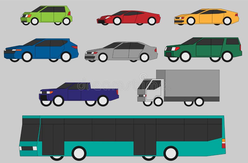 Collection of Vehicle Side View Simplicity Flat Design Stock Vector ...