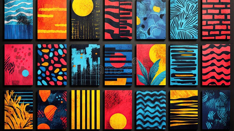 Collection of 24 Vibrant Abstract Art Prints with Diverse Patterns and ...