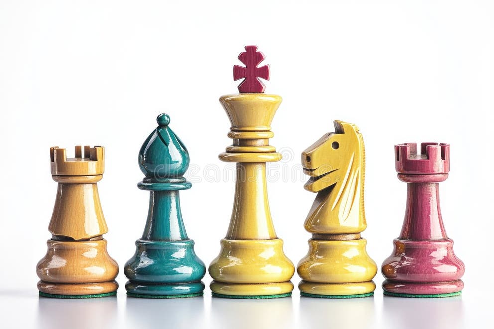 A Collection of Vibrant Chess Pieces Arranged on a White Background ...