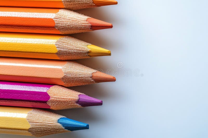 Vibrant Colored Pencils Arranged Neatly in a Row on a White Background ...