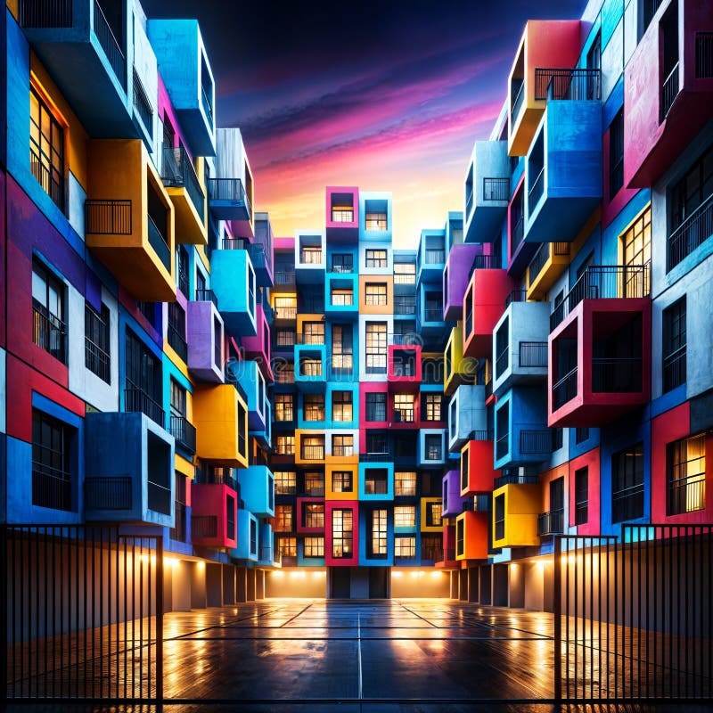 "Colourful Buildings," Gen, a.I. Stock Illustration - Illustration of ...