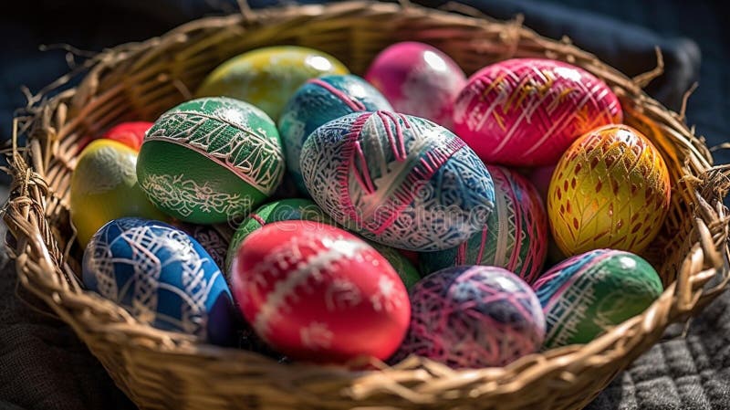 Colorful Easter Eggs in Wire Basket Stock Illustration - Illustration ...