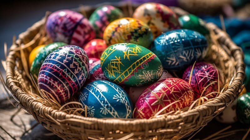 Colorful Easter Eggs in Wire Basket Stock Illustration - Illustration ...