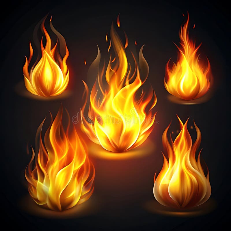Collection of Vibrant Fire Flames for Graphic Design Stock Illustration ...
