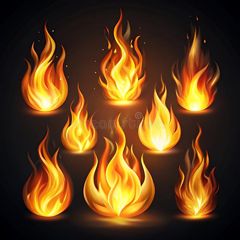 Collection of Vibrant Fire Flames for Graphic Design Stock Illustration ...