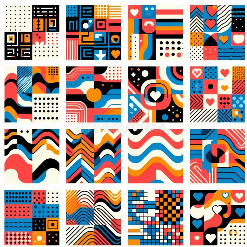 Collection of Vibrant Geometric Seamless Patterns in Abstract Retro ...