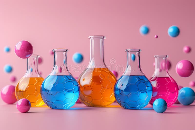Group of Colorful Glass Flasks Filled with Liquid. Generative AI Stock ...