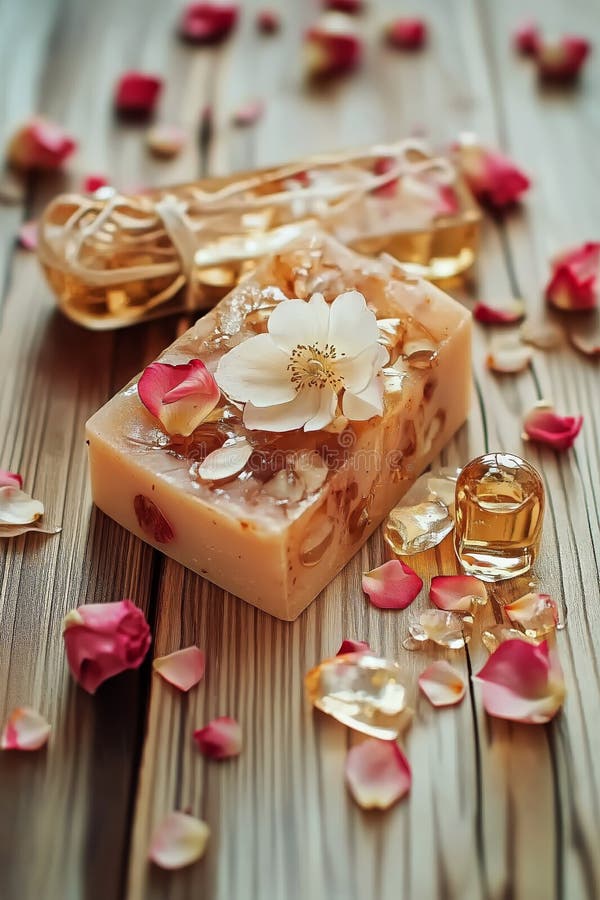 Colorful Handmade Soaps Arranged on Bamboo Mat with Flowers in Natural ...