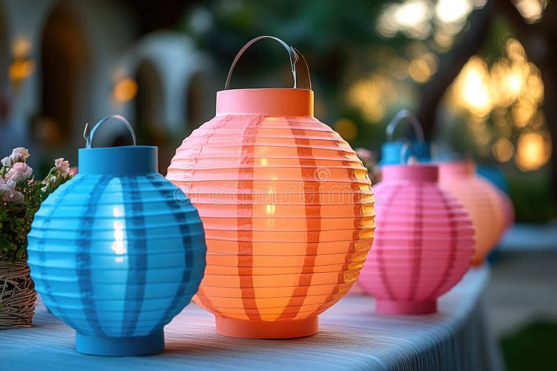A Collection of Vibrant Lanterns Placed on a Table, Perfect for Parties ...