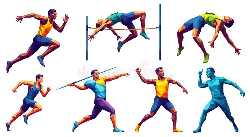 Dynamic Low Poly Athletes in Action: Track and Field Stock Illustration ...
