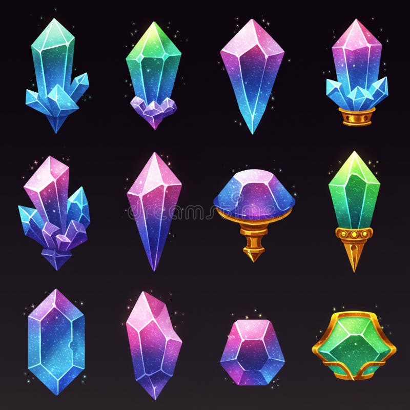 A Collection of Vibrant, Multi-colored Crystal Designs, Each Featuring ...