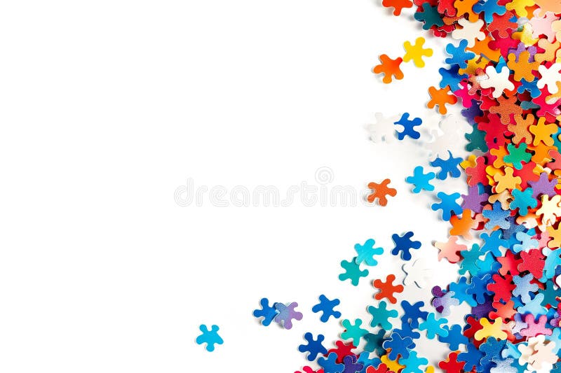 Colorful Jigsaw Puzzle Pieces Scattered on White Background Creating a ...