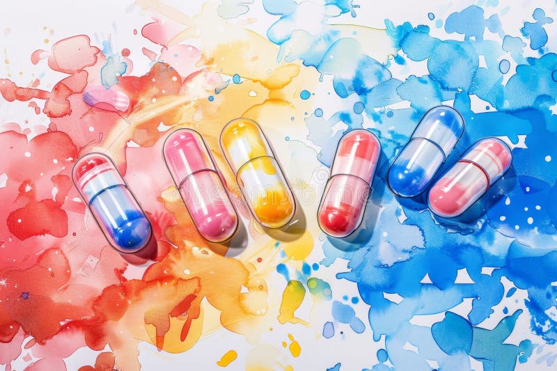 Colorful Pills on a White Background. Generative AI Stock Illustration ...