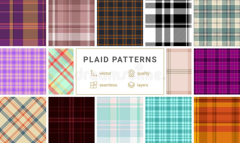 Collection of 12 Vibrant Plaid Patterns. Seamless Vector Designs in ...