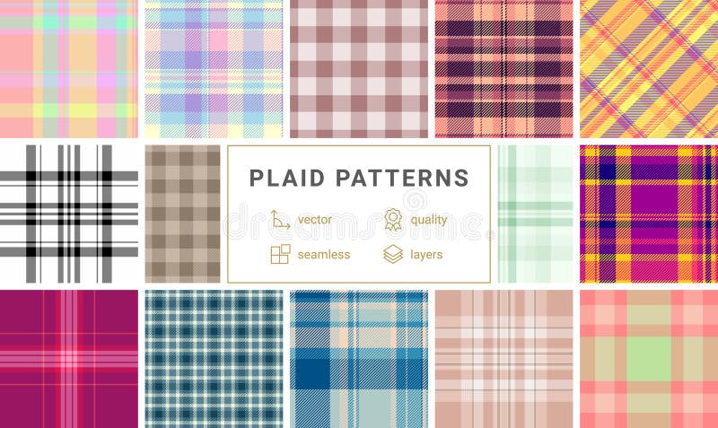 Collection of 12 Vibrant Plaid Patterns. Seamless Vector Designs in ...