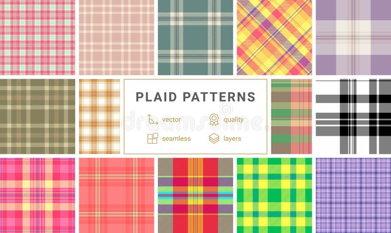 Collection of 12 Vibrant Plaid Patterns. Seamless Vector Designs in ...