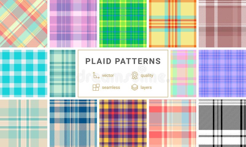 Collection of 12 Vibrant Plaid Patterns. Seamless Vector Designs in ...