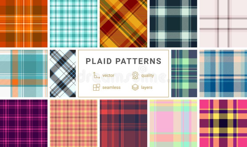 Collection of Vibrant Plaid Patterns. Seamless Vector Designs in ...