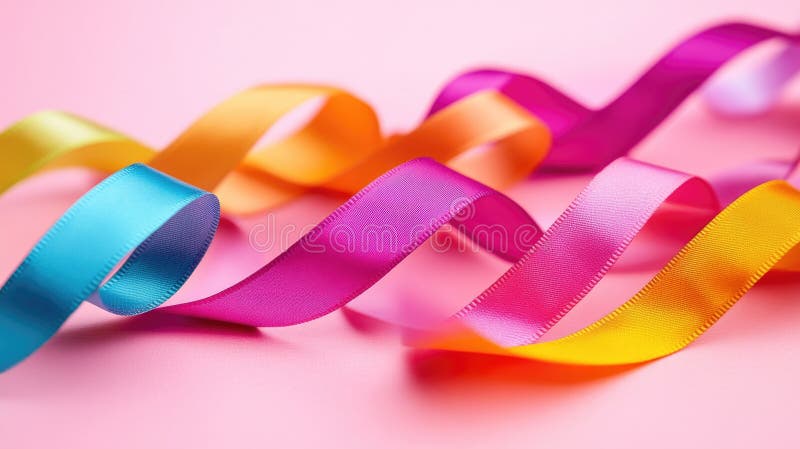 A Collection of Vibrant Ribbons Arranged on a Bright Pink Background ...