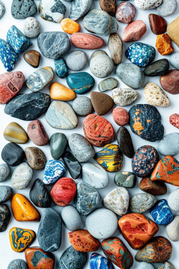 A Collection of Vibrant Rocks Resting on a Clean, White Background ...