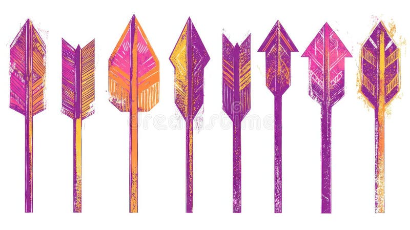 A Collection of Vibrant, Stylized Arrows in Shades of Pink and Purple ...