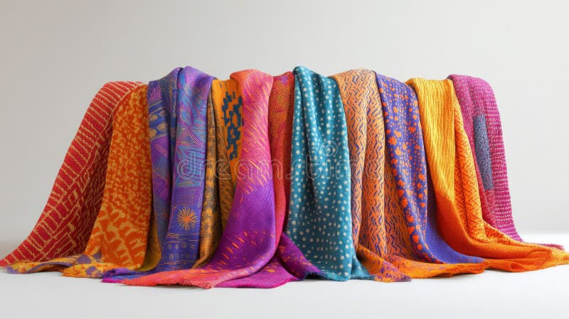 Collection of Vibrant Textiles with Diverse Patterns and Textures Stock ...
