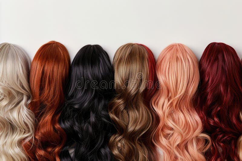 A Collection of Vibrant Wigs Displayed on a Clean White Surface, Great ...