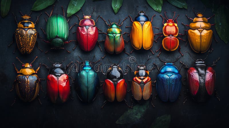 A Variety of Exotic Beetles, Bugs of Different Shapes and Colors ...