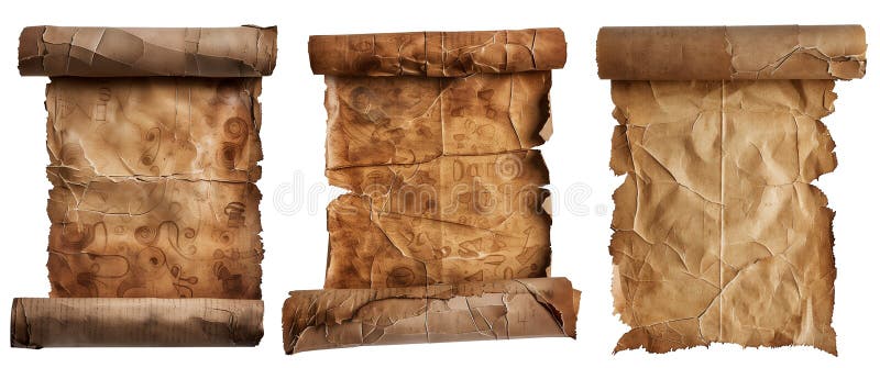 Set of Vintage Ancient Scroll Paper Textures Isolated in White ...