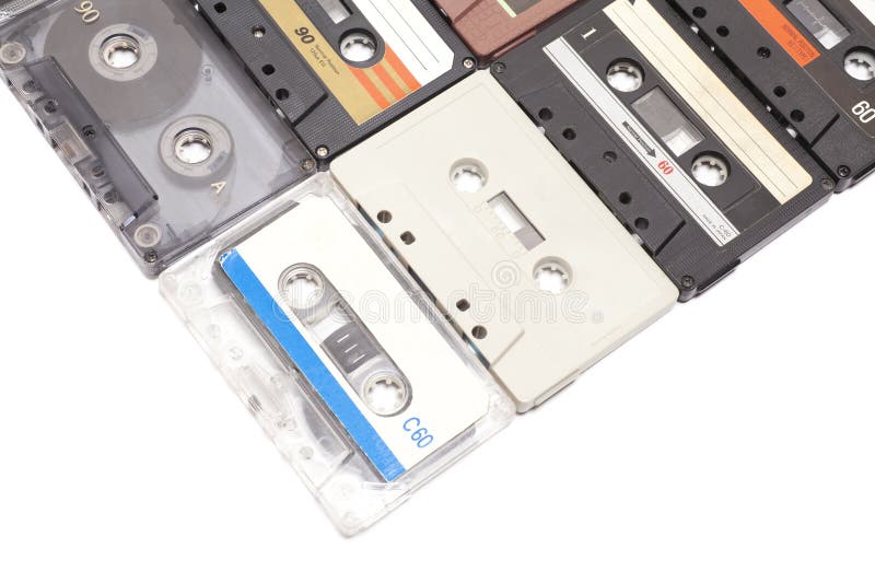 Collection Vintage Audio Cassettes Isolated on White. Stock Image ...