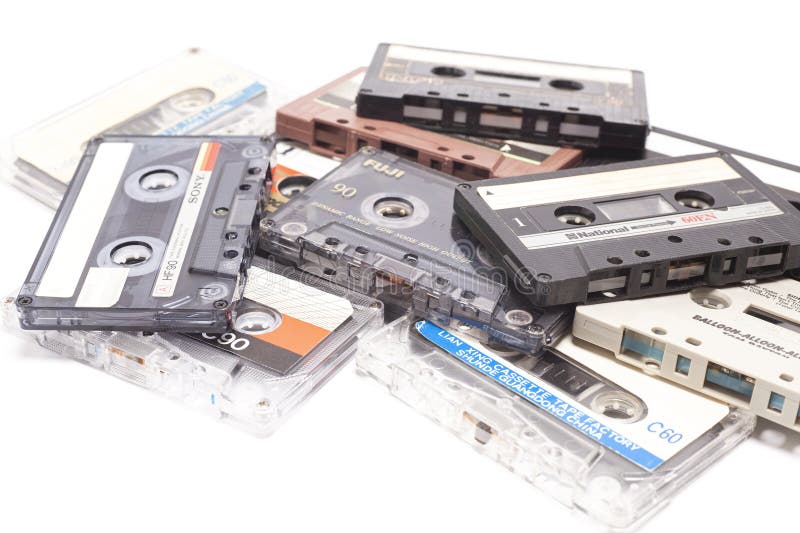 Collection Vintage Audio Cassettes Isolated on White,top View ...