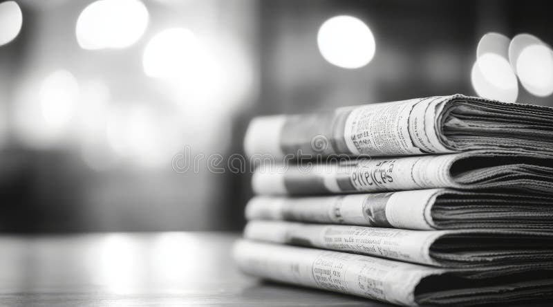 A Collection of Vintage Black and White Newspaper Stacks Displaying ...