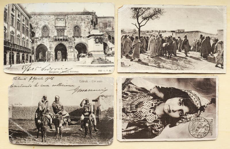 Collection of Vintage Black and White Postcards of Libya. Editorial ...