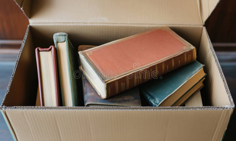 Collection of Vintage Books in a Cardboard Box Ready for Storage or ...