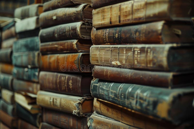 A Collection of Vintage Books Stacked Up High Stock Photo - Image of ...