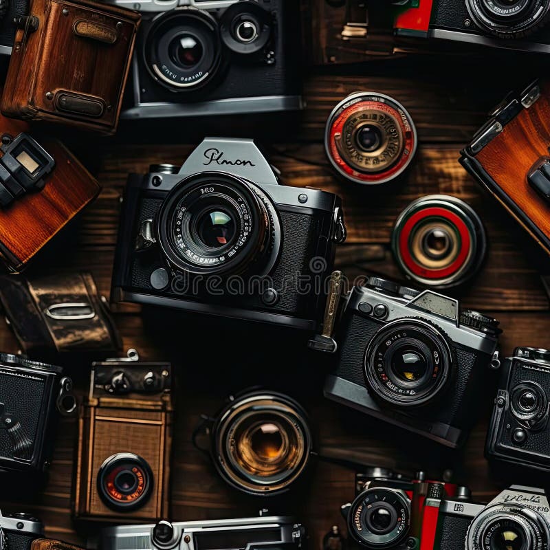 Collection of Vintage Cameras in Various Styles and Sizes (tiled Stock ...