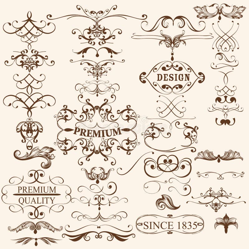 Collection of Vintage Decorative Calligraphic Elements Stock Vector ...