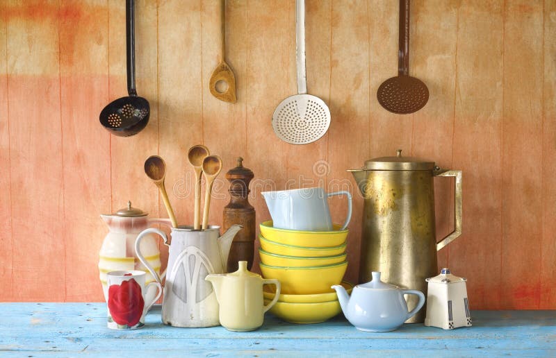 Collection of Vintage Dishes Stock Image - Image of kitchen, dishes ...