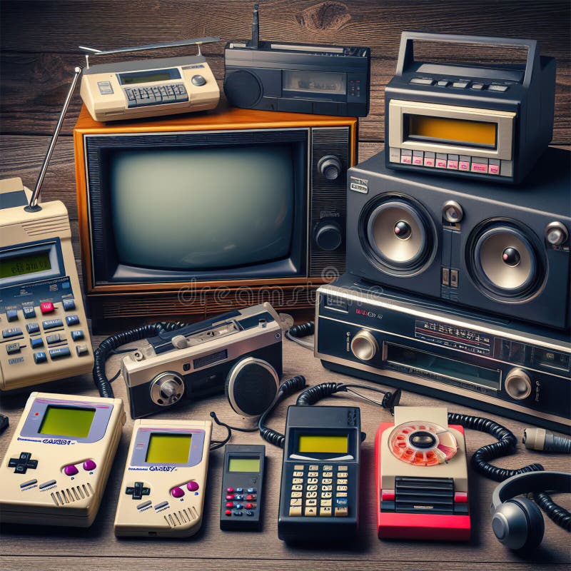 A Collection of Vintage Electronic Objects from the 1980s Stock ...