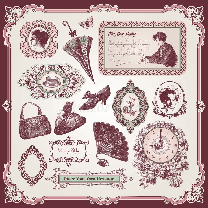 Set of vintage elements stock vector. Illustration of pattern - 24193548