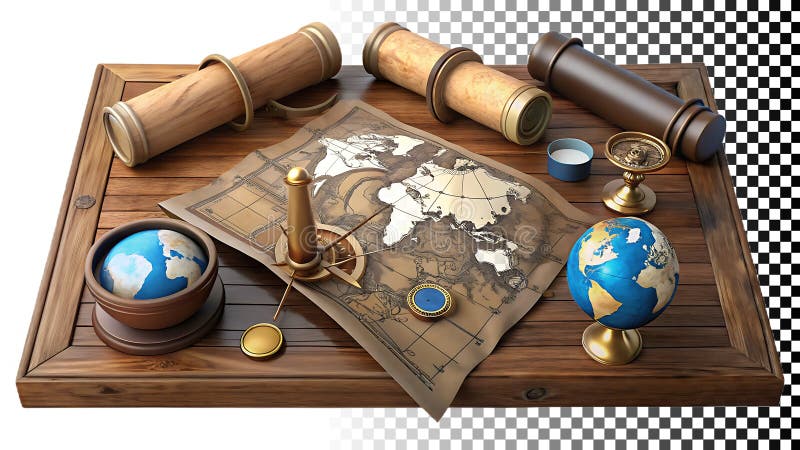 Vintage Map Globes and Compass Exploration Theme Png Transparent Image ...