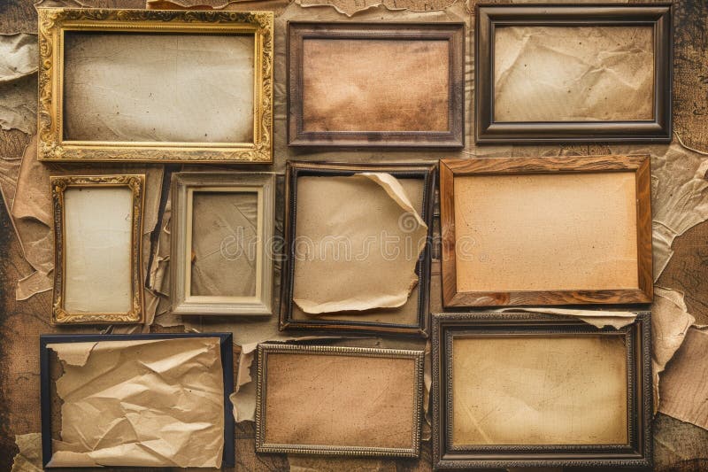 Collection of Vintage Frames on a Wall, Ideal for Interior Design ...