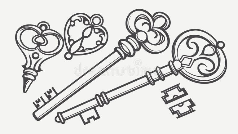 Collection of Vintage Keys Old Access Security Object, Vector Design ...