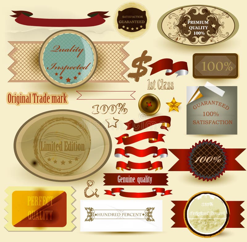 Collection of Vintage Labels and Ribbons for Design Stock Vector ...