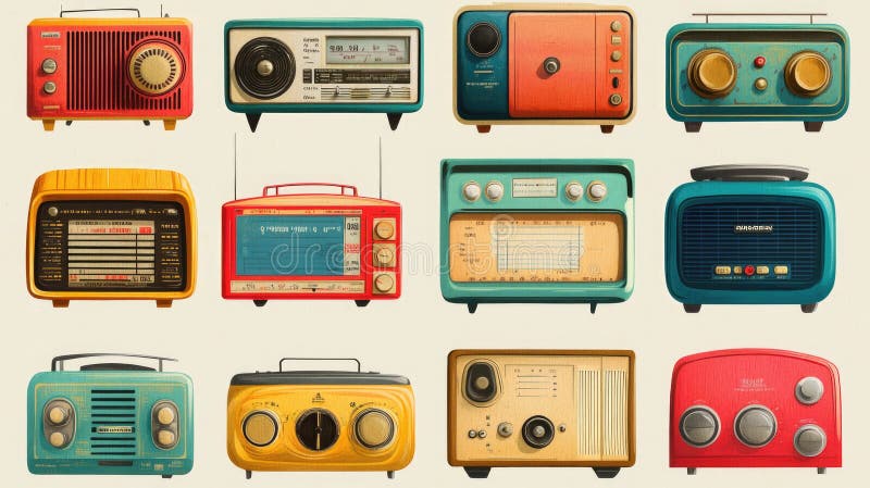 A Collection of Vintage Radios in Various Colors and Designs Stock ...