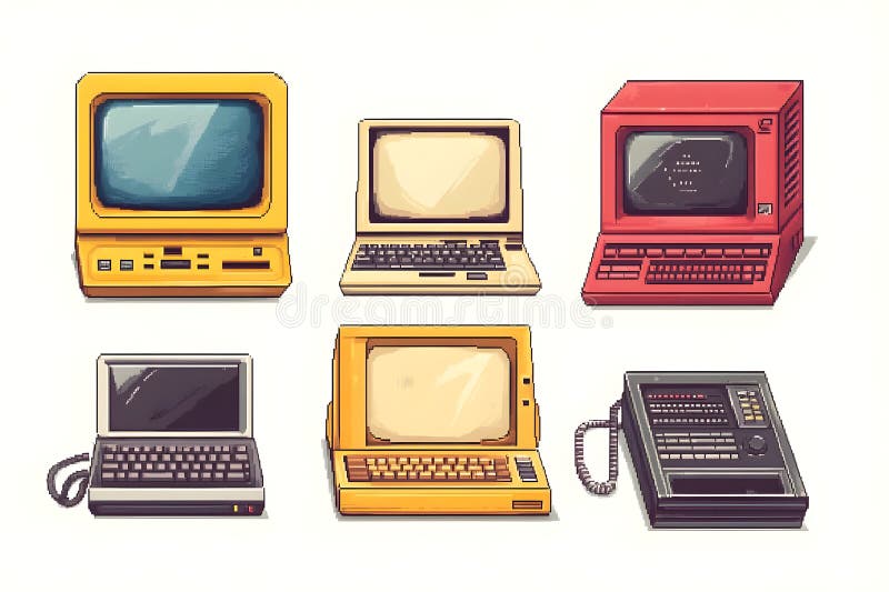 Collection of Vintage Retro Computers and Monitors in Various Colors ...