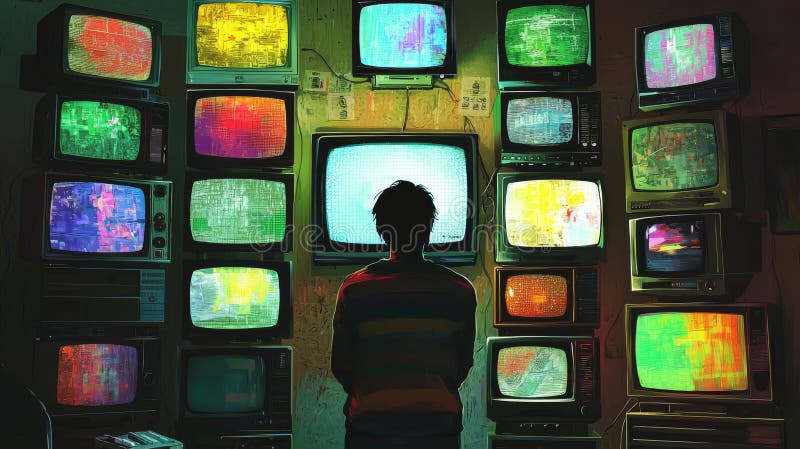 A Collection of Vintage 1970s TVs, All Displaying Test Patterns, Set ...