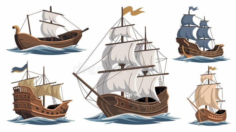 Collection of Vintage Ships on the Ocean Stock Vector - Illustration of ...